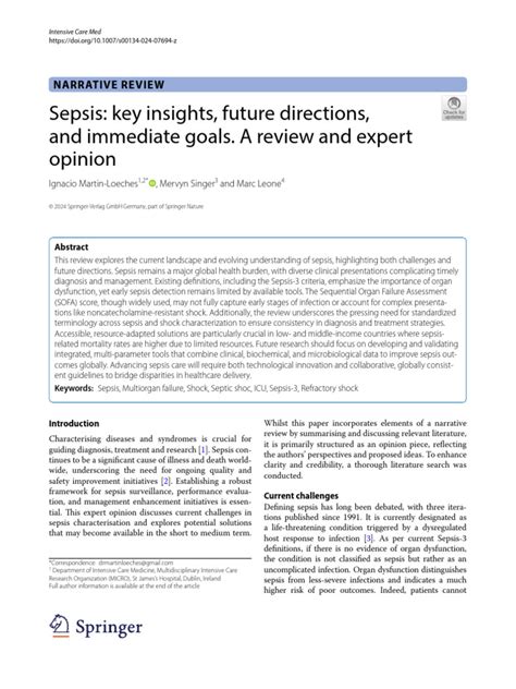 Sepsis Key Insights Future Directions And Immediate Goals A Review