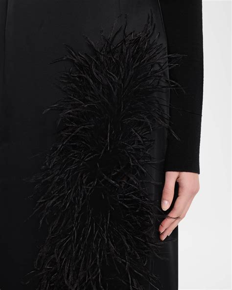 Lapointe Feather Trimmed Slit Satin Maxi Skirt Neiman Marcus