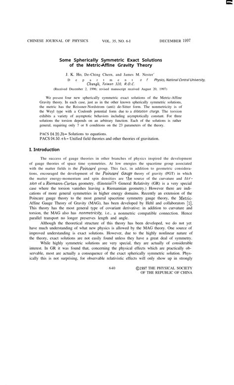 Pdf Some Spherically Symmetric Exact Solutions Of The Metric Affine Gravity Theory