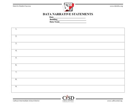 Data Narrative Statements Form For School Data Analysis