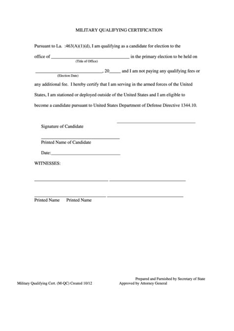 Fillable Form M Qc Military Qualifying Certification Printable Pdf Download