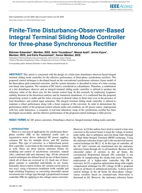 Pdf Finite Time Disturbance Observer Based Integral Terminal Sliding