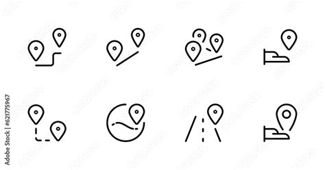 Map And Location Symbols Set Mapping Icon Linear Editable Stroke