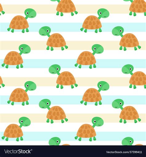 Turtle Pattern Cute Cartoon Characters Repeating Vector Image