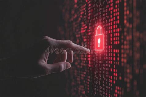 digital security concept with hand and glowing padlock stock image