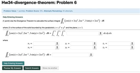Solved Hw Divergence Theorem Problem Problem Value Chegg