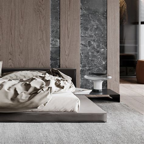 Brook Suede Fabric Wabi Sabi Minimalist Tatami Bed Frame King Tatami Bed Minimalist Bed