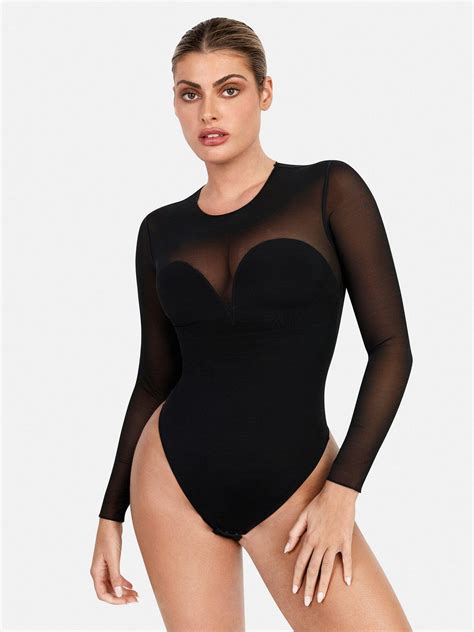 Shapewear Illusion Mesh Long Sleeve Tummy Control Bodysuit Popilush®