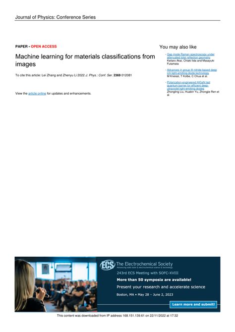 Pdf Machine Learning For Materials Classifications From Images