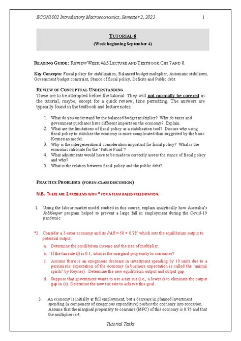 Tutorial Week 6 Econ1002 Introductory Macroeconomics Semester 2 2023 1 Tutorial Tasks R