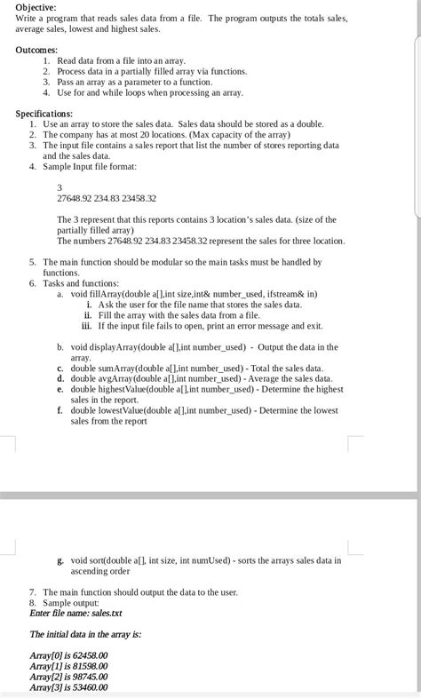 Solved Objective Write A Program That Reads Sales Data From