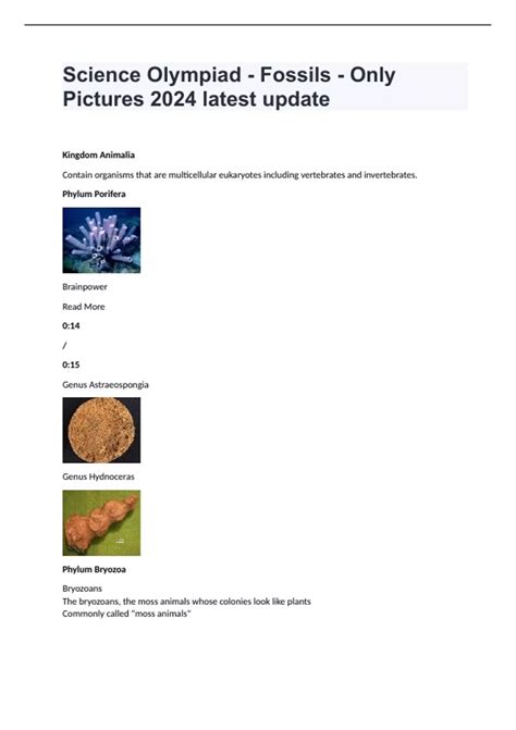 Fossils Science Olympiad 2024 Fish And Reptiles Test With Complete Verified Solutions With