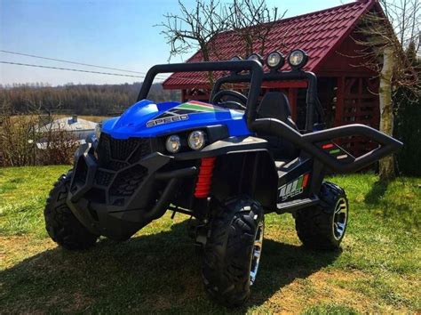 ელექტრო მანქანა ორადგილიანი ტყავის სავარძლით ლურჯი Veli Store