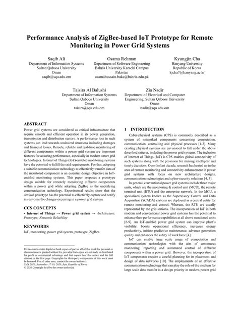 Pdf Performance Analysis Of Zigbee Based Iot Prototype For Remote Monitoring In Power Grid Systems