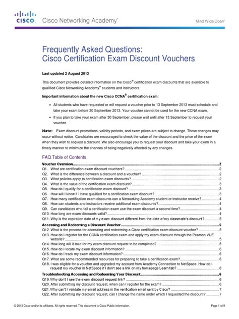 Faqs Cisco Cert Exam Discount Vouchers For Netacad Pdf Cisco Certifications Test Assessment