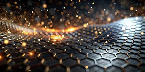 Abstract Hexagonal Network With Glowing Particles And Dynamic Light Effects Generative Ai Stock