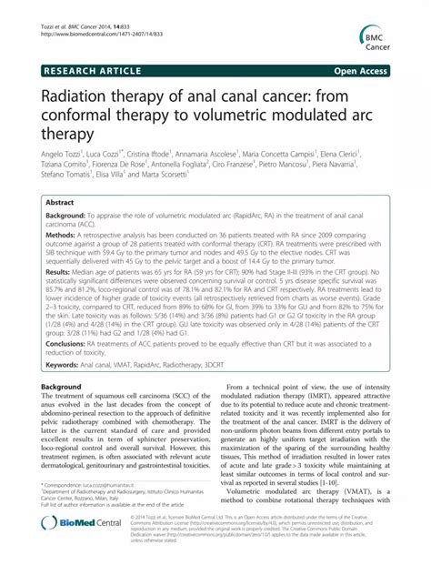 Pdf Radiation Therapy Of Anal Canal Cancer From Conformal Therapy To
