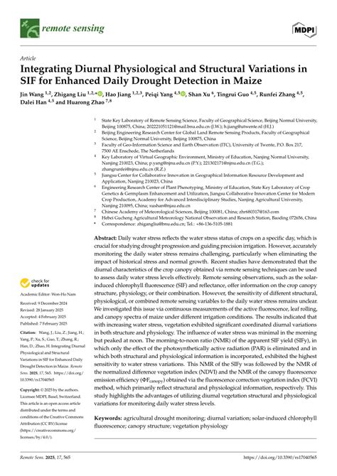 Pdf Integrating Diurnal Physiological And Structural Variations In Sif For Enhanced Daily