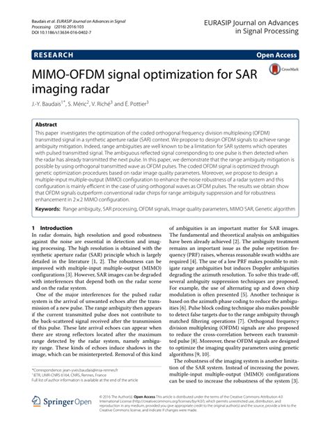 Pdf Mimo Ofdm Signal Optimization For Sar Imaging Radar