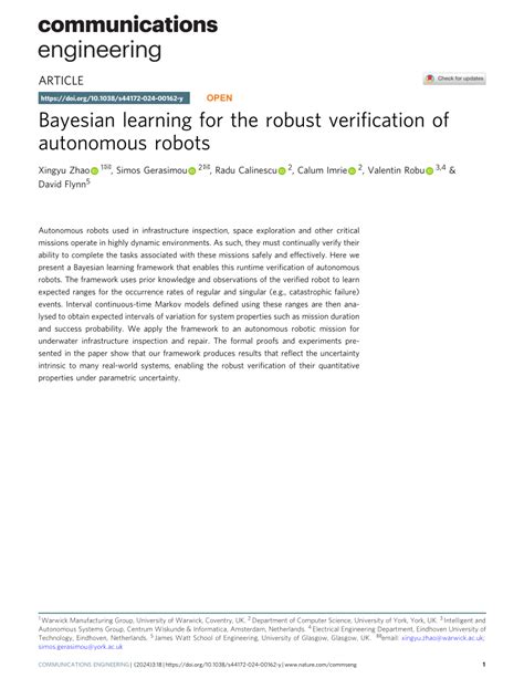 Pdf Bayesian Learning For The Robust Verification Of Autonomous Robots