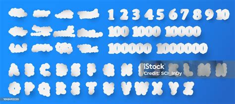 숫자와 구름의 모양에 26 영어 알파벳 블루 그라데이션 배경을 설정 합니다 종이에 벡터 일러스트 컷 스타일 그림자에 대한 스톡 벡터 아트 및 기타 이미지 Istock