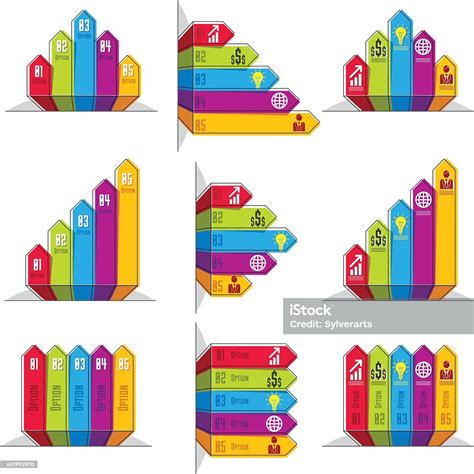 5개의 배너가 있는 다양한 색상 인포그래픽 요소의 벡터 집합 0명에 대한 스톡 벡터 아트 및 기타 이미지 0명 개념 개념과 주제 Istock
