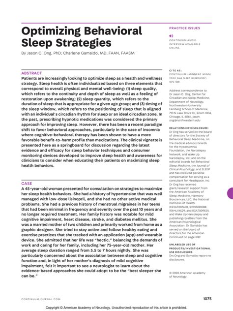Optimizing Behavioral Sleep Strategies Pdf Sleep Medicine Sleep