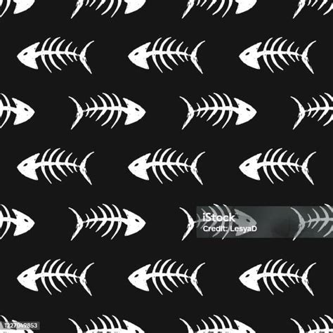 물고기 뼈 원활한 패턴입니다 물고기 해골 낙서 손으로 그린 만화 벡터 일러스트 그래픽 프린트에 대한 스톡 벡터 아트 및 기타 이미지 그래픽 프린트 꼬리 낙서 드로잉