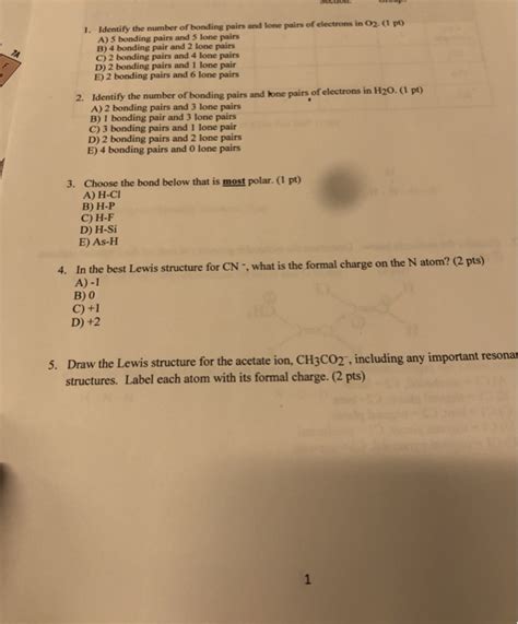 Solved 1 Identify The Number Of Bonding Pairs And Lone