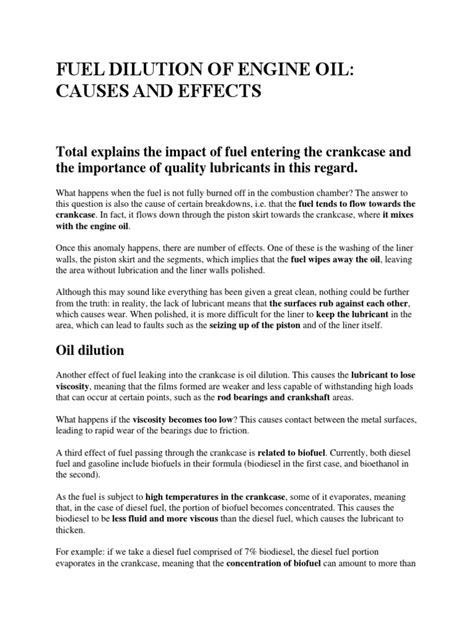Fuel Dilution Of Engine Oi Pdf Pdf Diesel Engine Fuel Injection