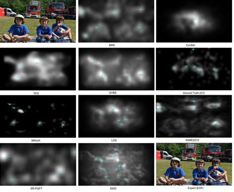 exemplary image with corresponding saliency maps obtained with