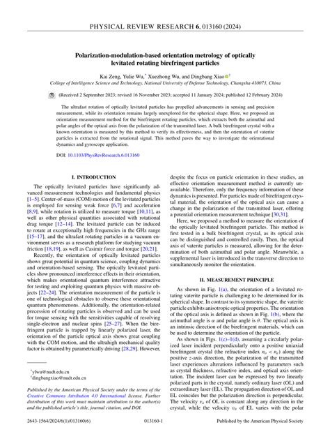 Pdf Polarization Modulation Based Orientation Metrology Of Optically Levitated Rotating
