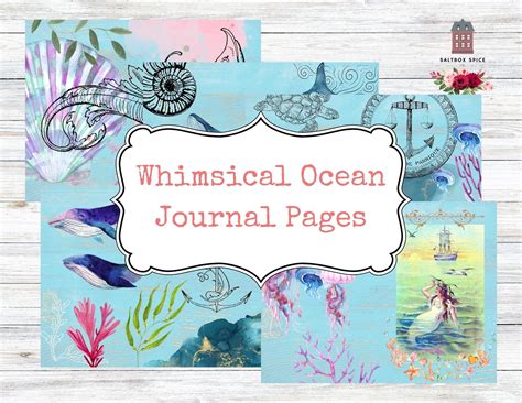 Whimsical Ocean Journal Pages Mermaid Nautical Sea Junk Journal