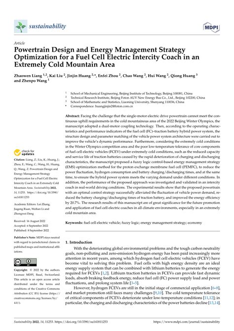 Pdf Powertrain Design And Energy Management Strategy Optimization For A Fuel Cell Electric