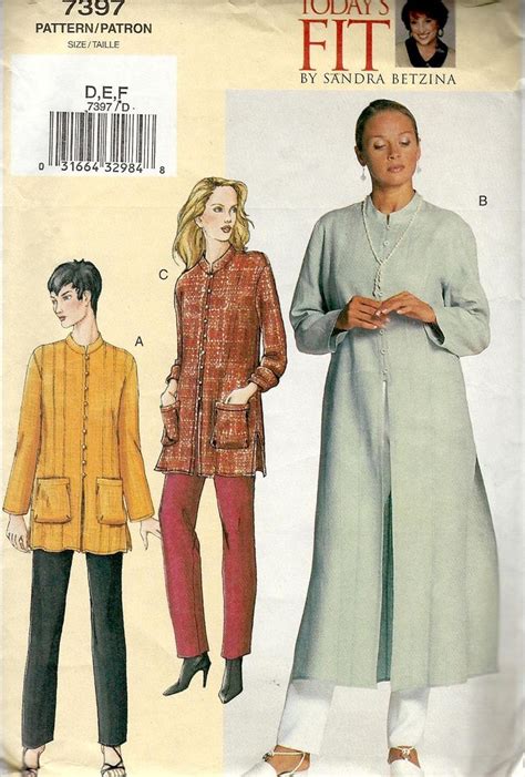 Vogue 7397 Long Duster Jacket Or Top Thigh Calf Length Tucks Collar Side Splits Sleeves Button