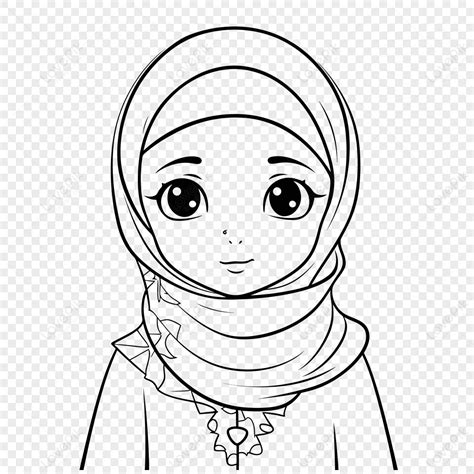 스카프 색칠 페이지 개요 스케치 드로잉에서 이슬람 소녀의 초상화 벡터머리선 그리기 Png 일러스트 무료 다운로드 Lovepik