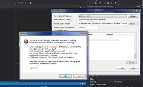 C Visual Studio 2013 Vmware Remote Debugging Failed Stack Overflow