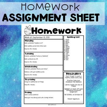 EDITABLE Homework Assignment Sheet Weekly Template Assignment Sheet Homework Sheet