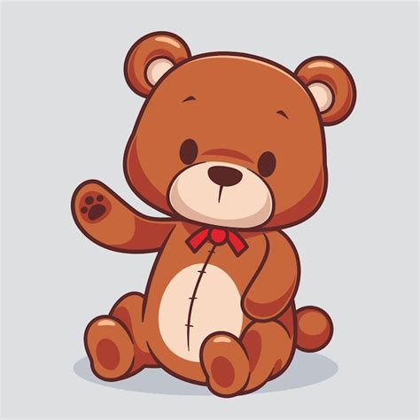 만화에서 귀여운 테디 베어가 손을 흔들고 프리미엄 벡터