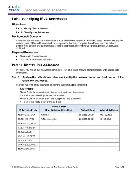 pdf lab identifying ipv4 addresses objectives part 1 identify ipv4