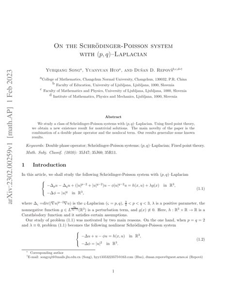 Pdf On The Schrödinger Poisson System With P Q Laplacian