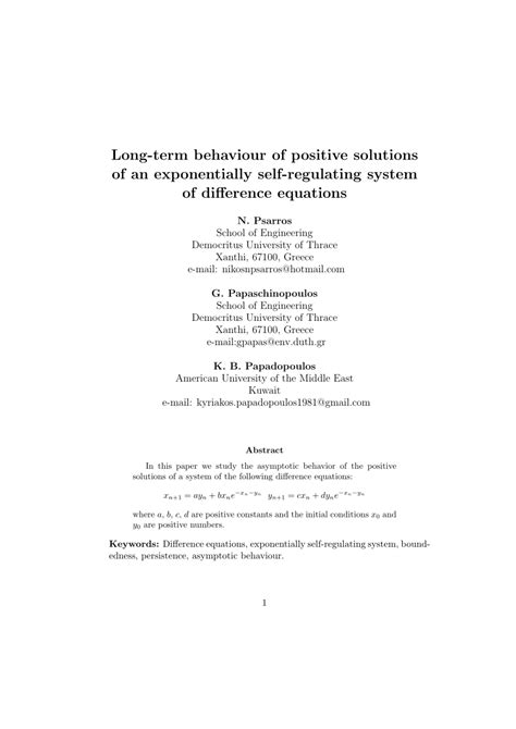Pdf Long Term Behavior Of Positive Solutions Of An Exponentially Self Regulating System Of