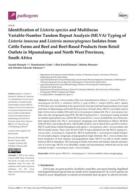 Pdf Identification Of Listeria Species And Multilocus Variable Number