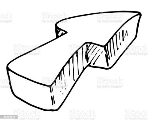 벡터는 흰색 배경에 검은 색 선이있는 낙서 스타일에 그려진 3 차원 화살표의 격리 된 요소입니다 화살표는 디자인 템플릿의 원근에서 방향을 표시합니다 3차원 형태에 대한 스톡