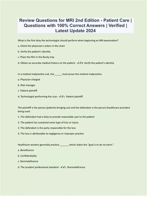 Review Questions For Mri 2nd Edition Patient Care Questions With