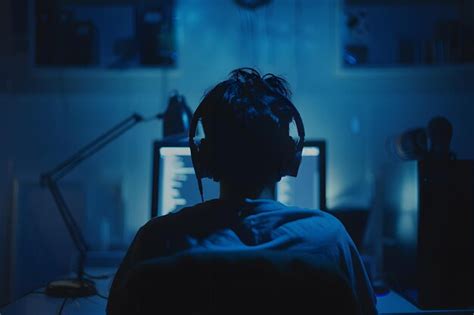 person coding or gaming in a dimly lit room premium ai generated image