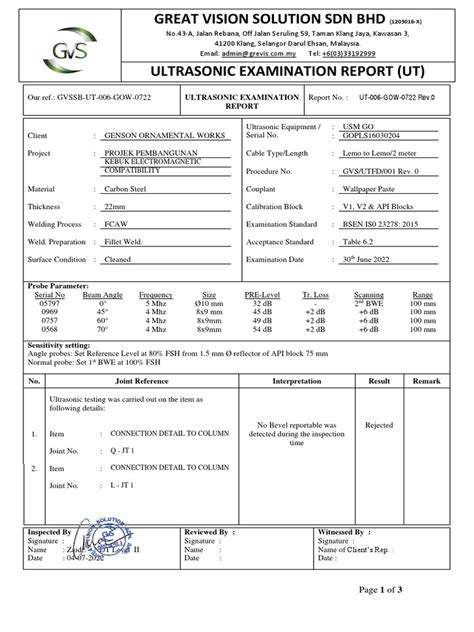 Example Of Inspection Report 2 Pdf Welding Construction