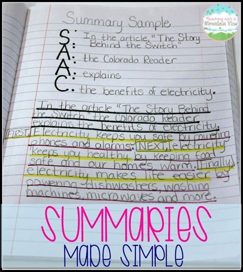 Writing Summaries Teaching Summary Writing Teaching Summary Summary Writing