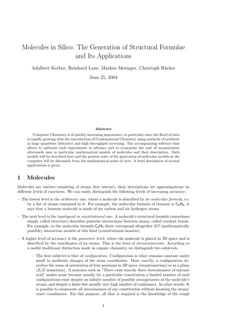 Pdf Molecules In Silico The Generation Of Structural Formulae And
