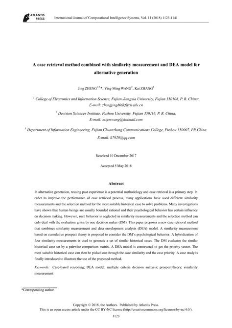 Pdf A Case Retrieval Method Combined With Similarity Measurement And